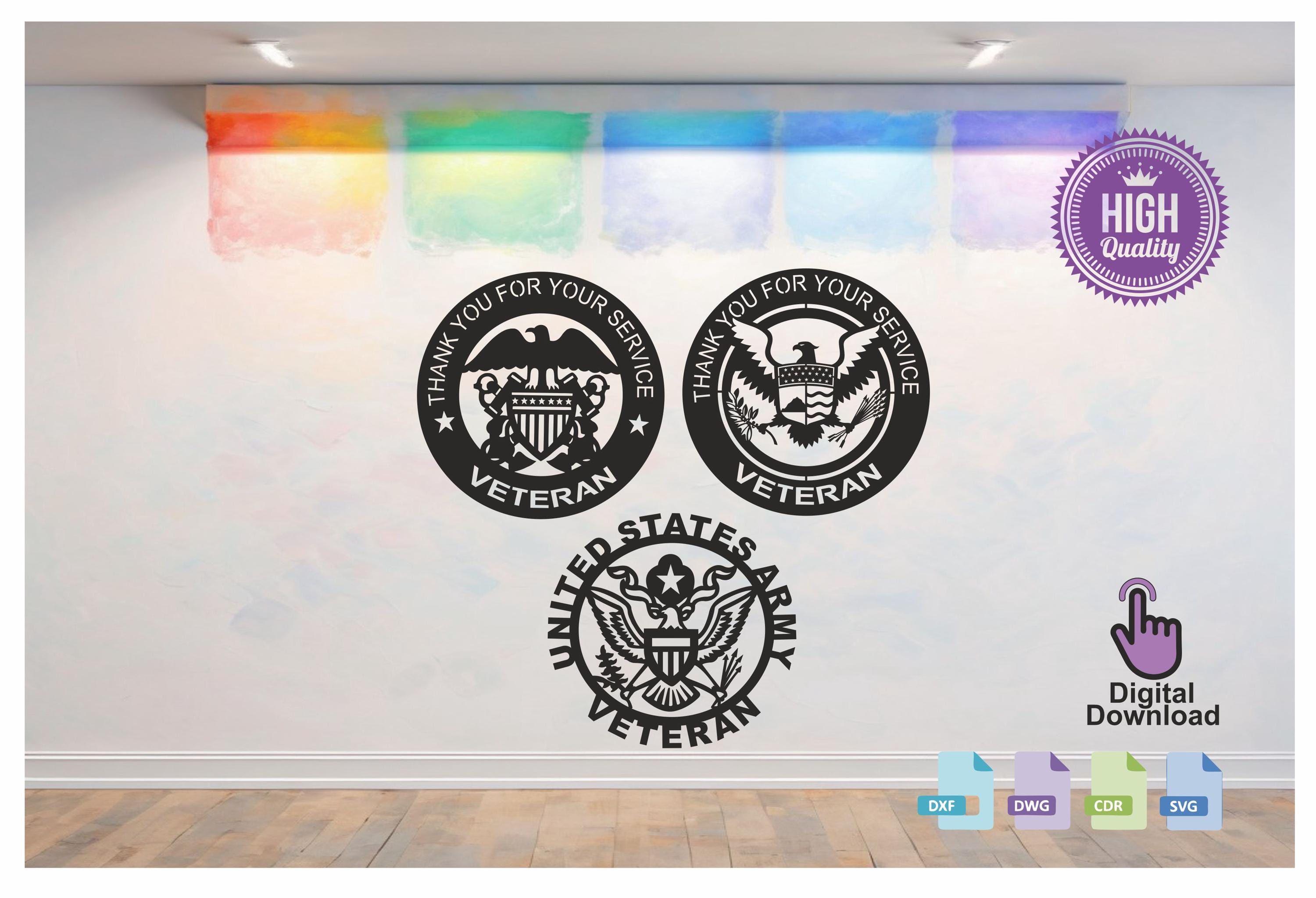 USA Military Veteran Wall Decor Bundle Vector Drawing File for Laser ...