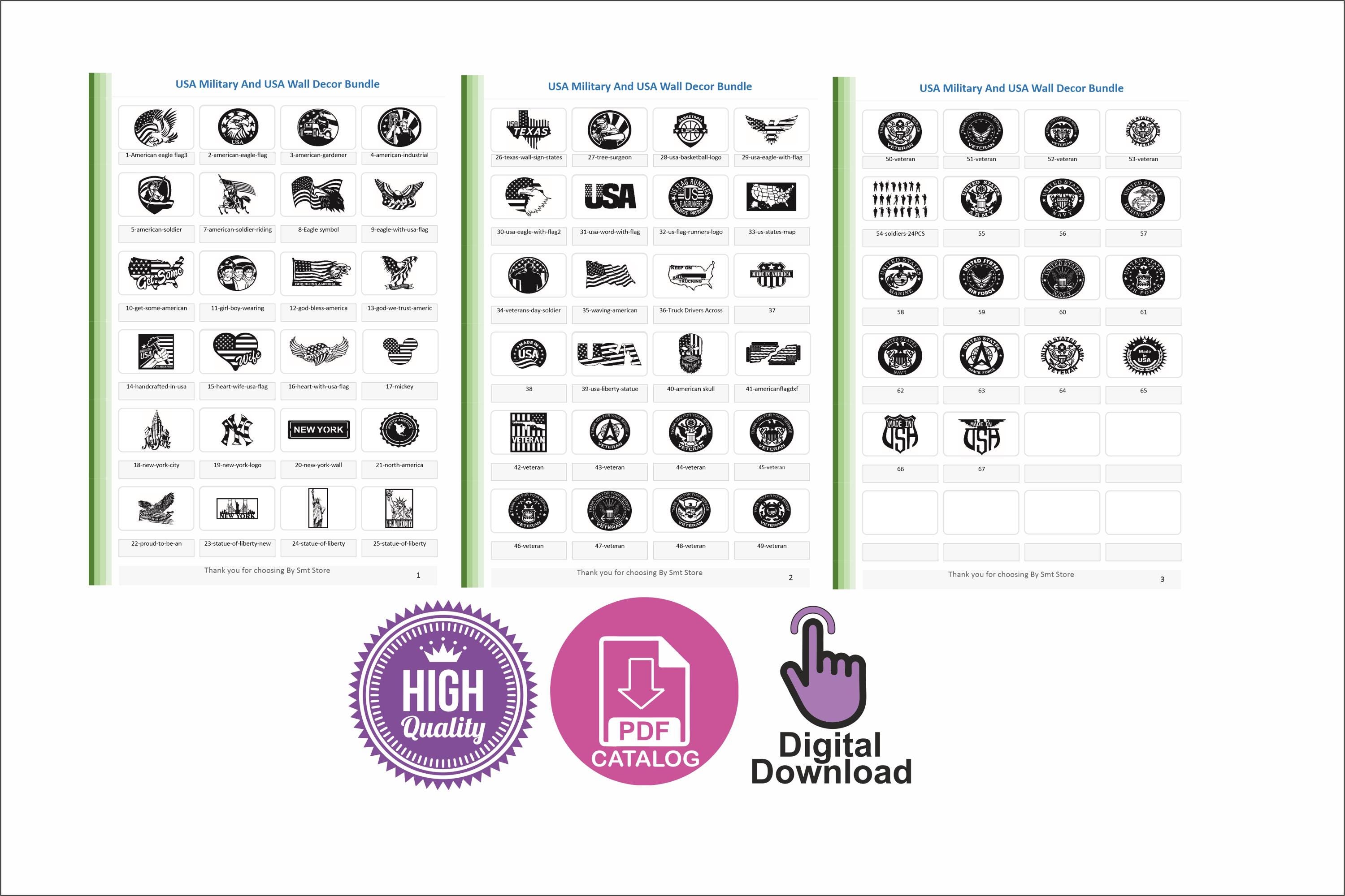 USA Military and USA Wall Decor Bundle Vector Drawing File for Laser ...