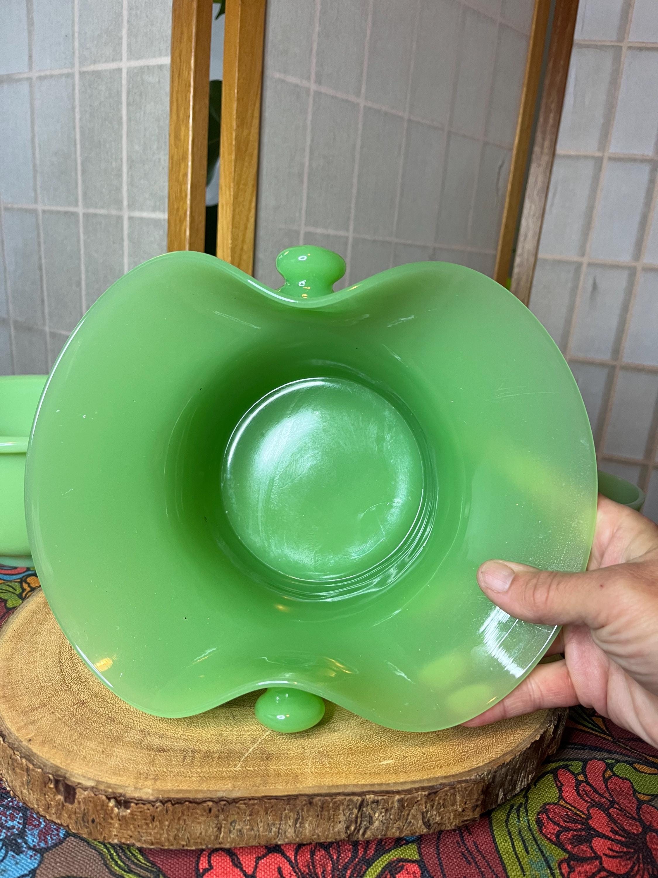 Rare Vintage 1930s Fenton Jadeite Glass Big Cookie Bowl Basket No ...