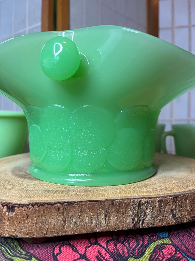 Rare Vintage 1930s Fenton Jadeite Glass Big Cookie Bowl Basket No ...