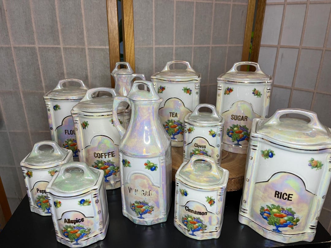 Antique White Block JBLS Germany Lusterware Canister Set of 11 Pieces ...