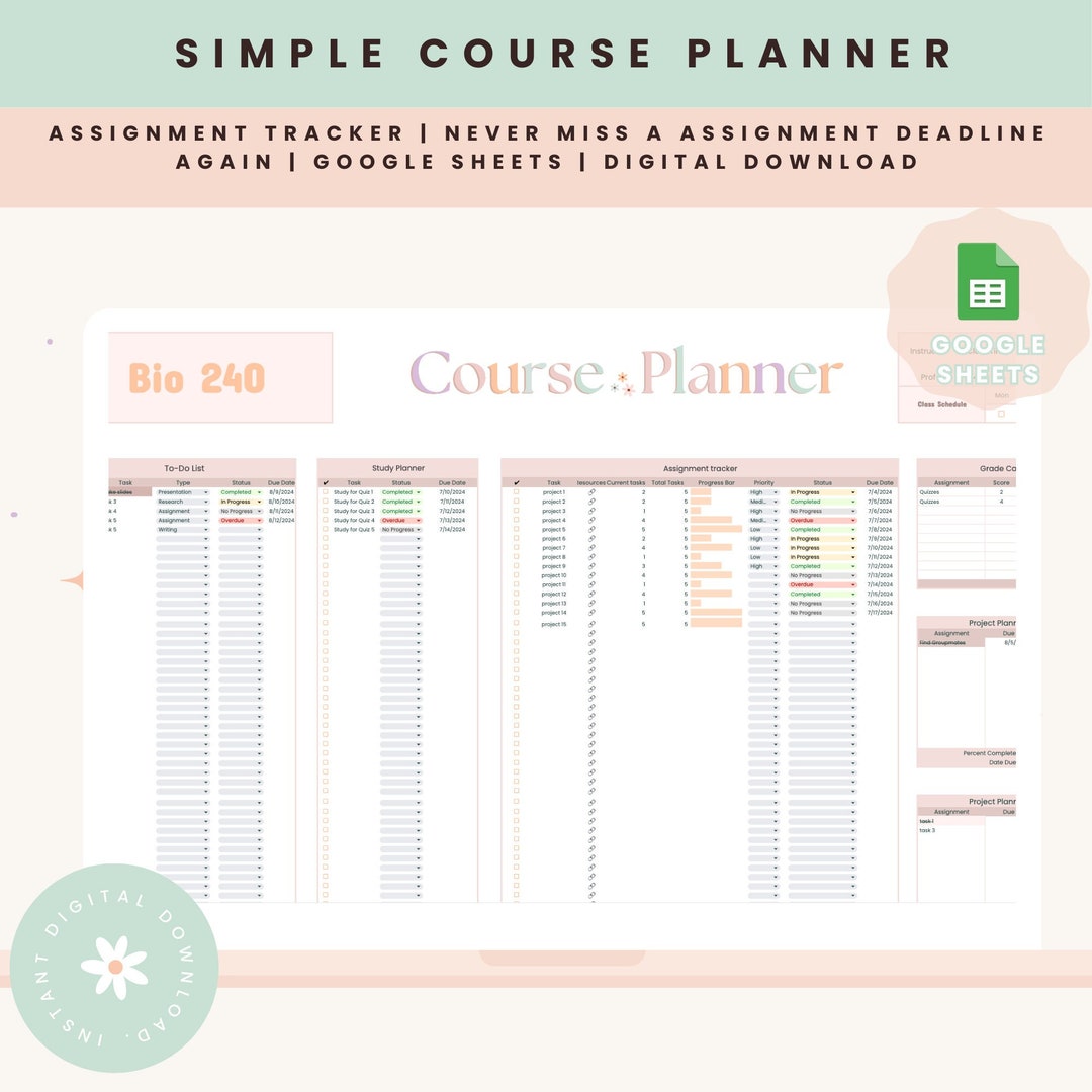 Student Course Academic Planner Assignment Tracker Academic Tracker ...