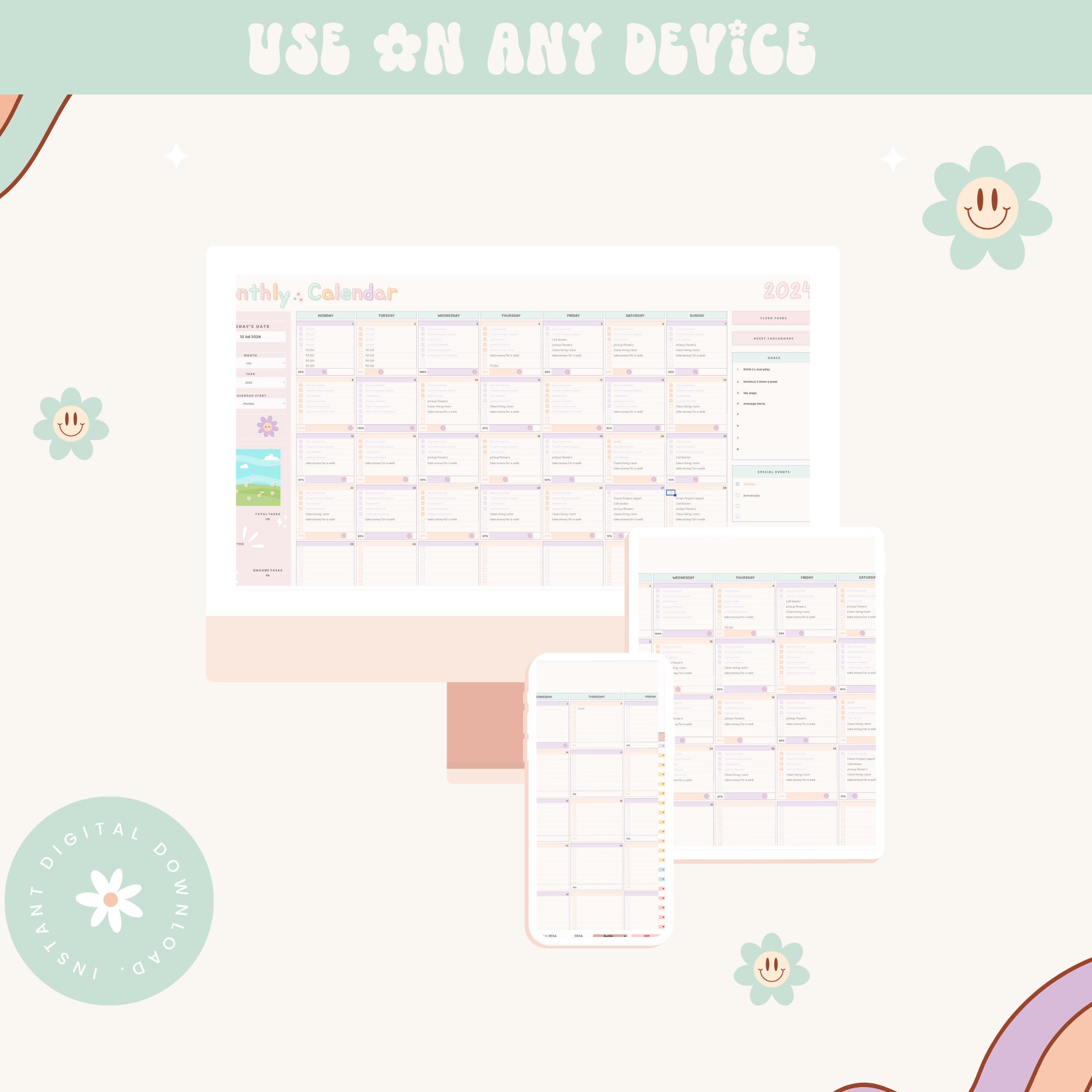 Editable Monthly Calendar Google Sheets to Do List Task Tracker Digital ...