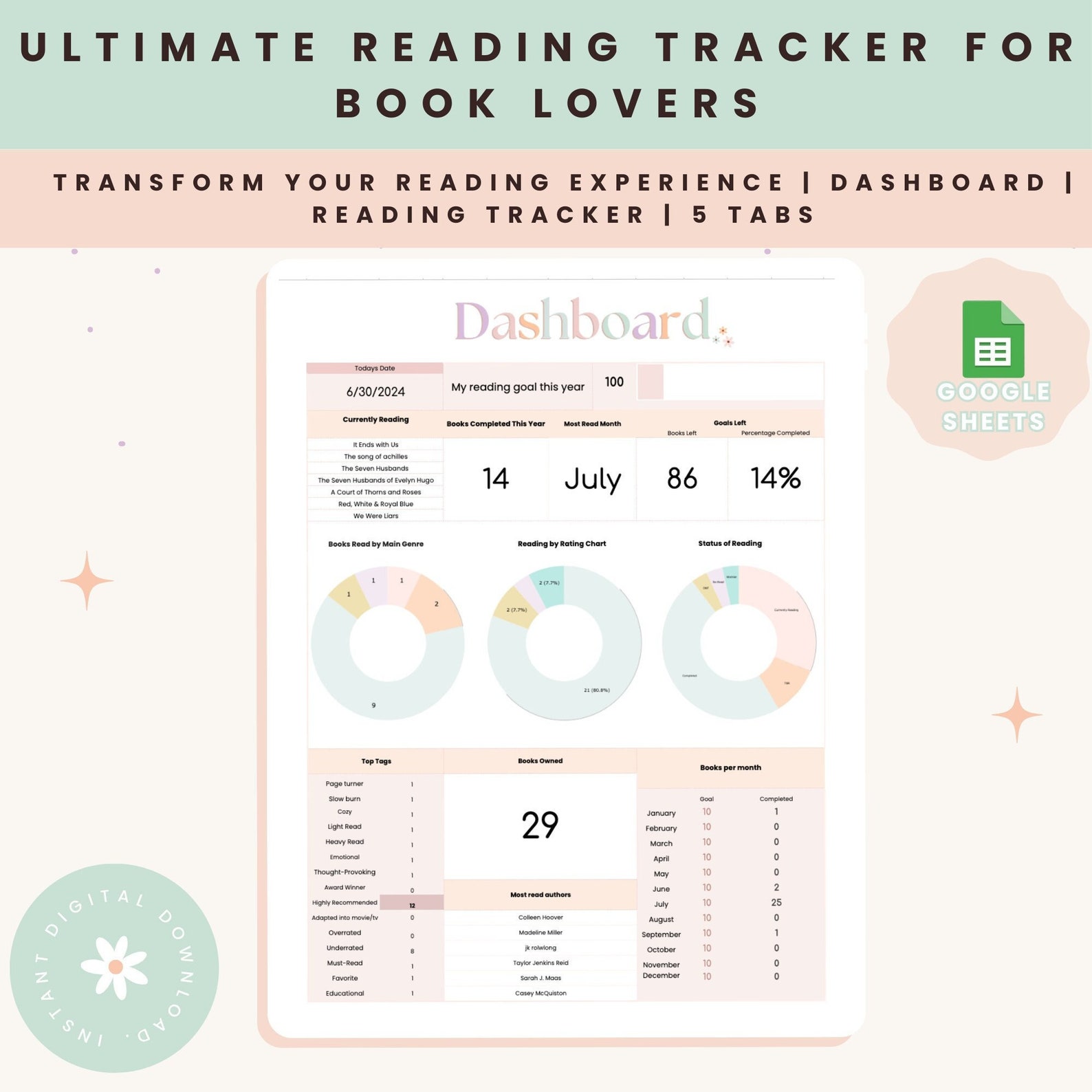 Ultimate Book Tracker and Reading List Template | Google Sheets ...