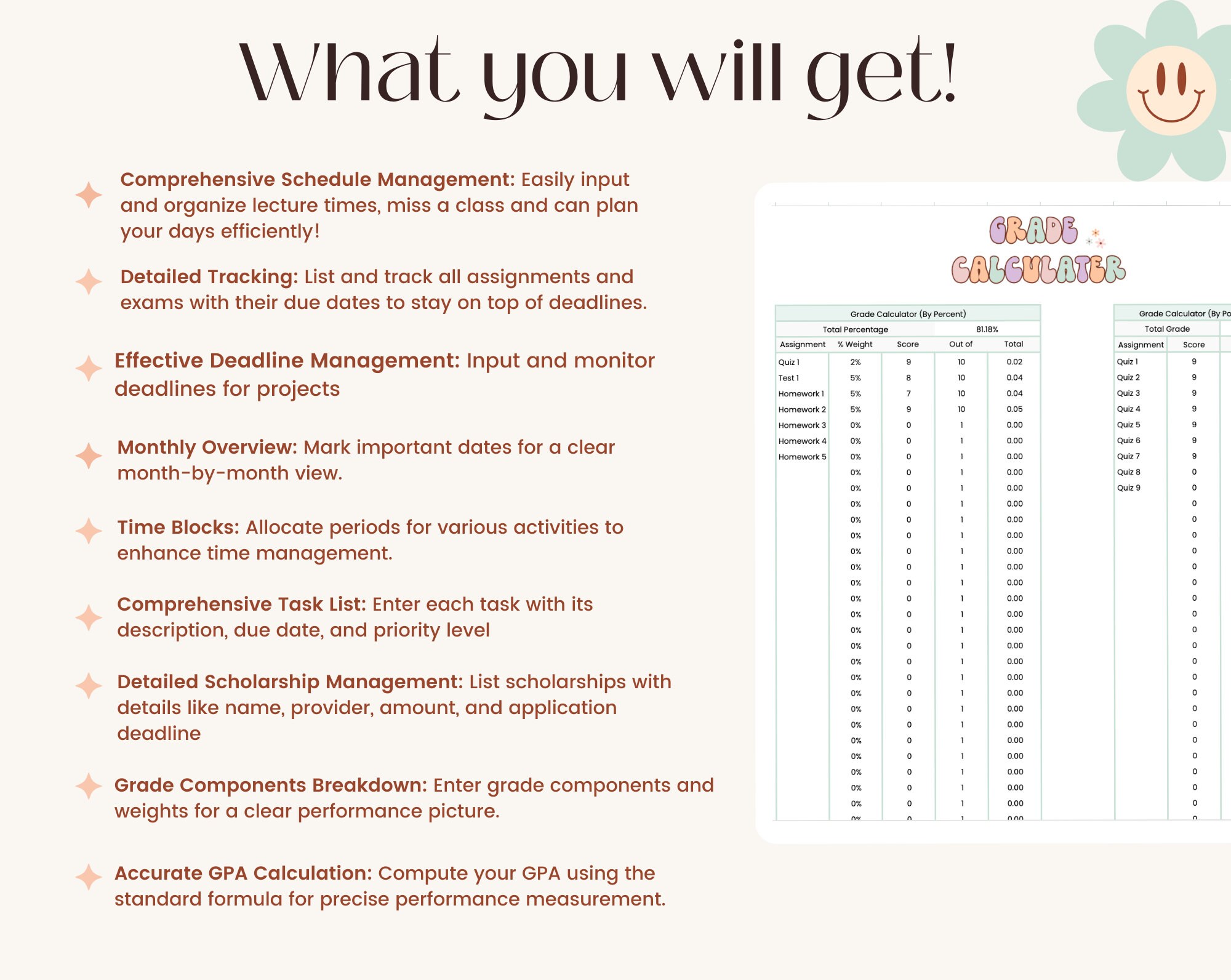 Student Planner With Assignment Tracker Academic Planner Google Sheets ...