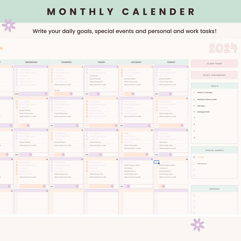 Editable Monthly Calendar Google Sheets to Do List Task Tracker Digital ...