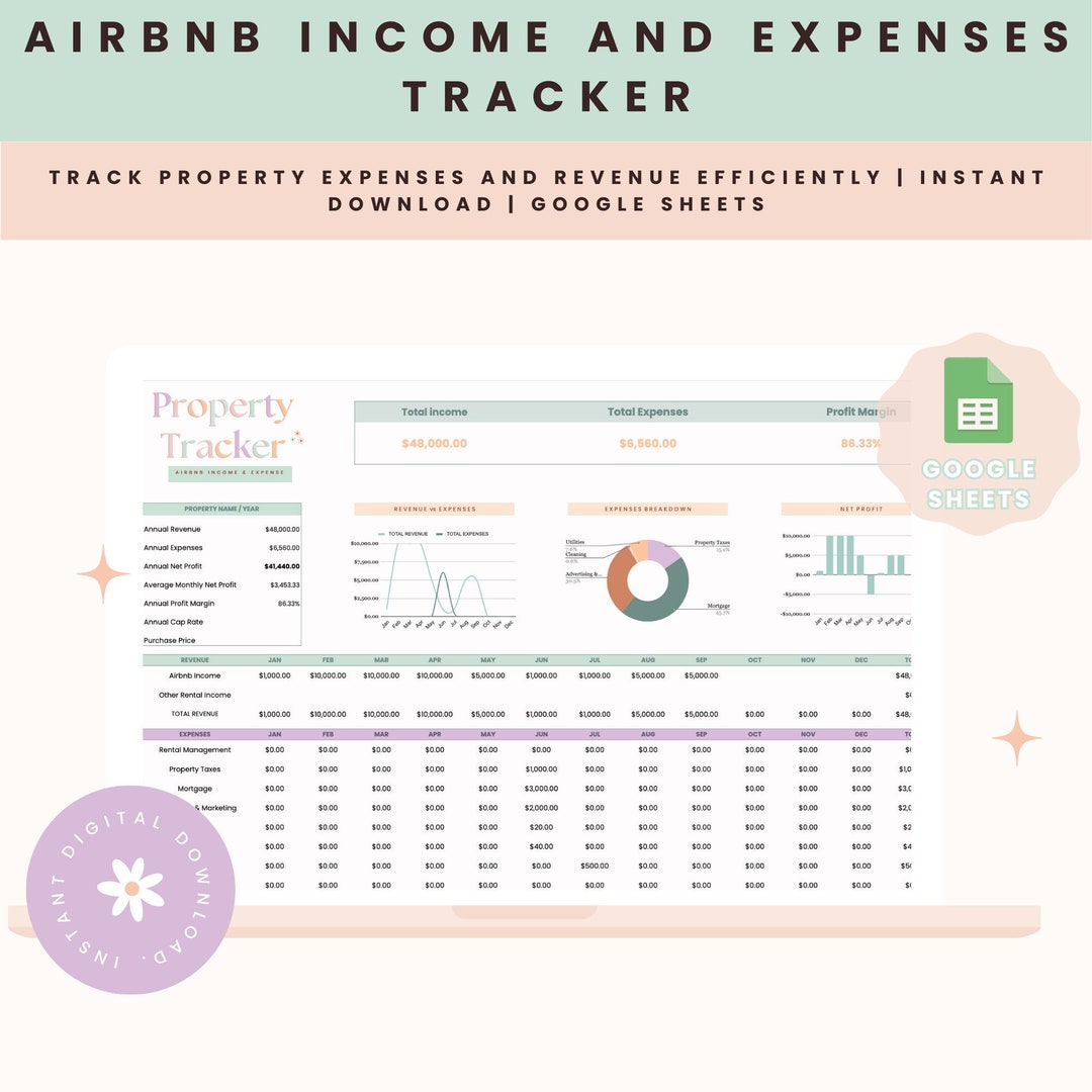 Simple Airbnb Tracker Template Income and Expense Spreadsheet Airbnb ...