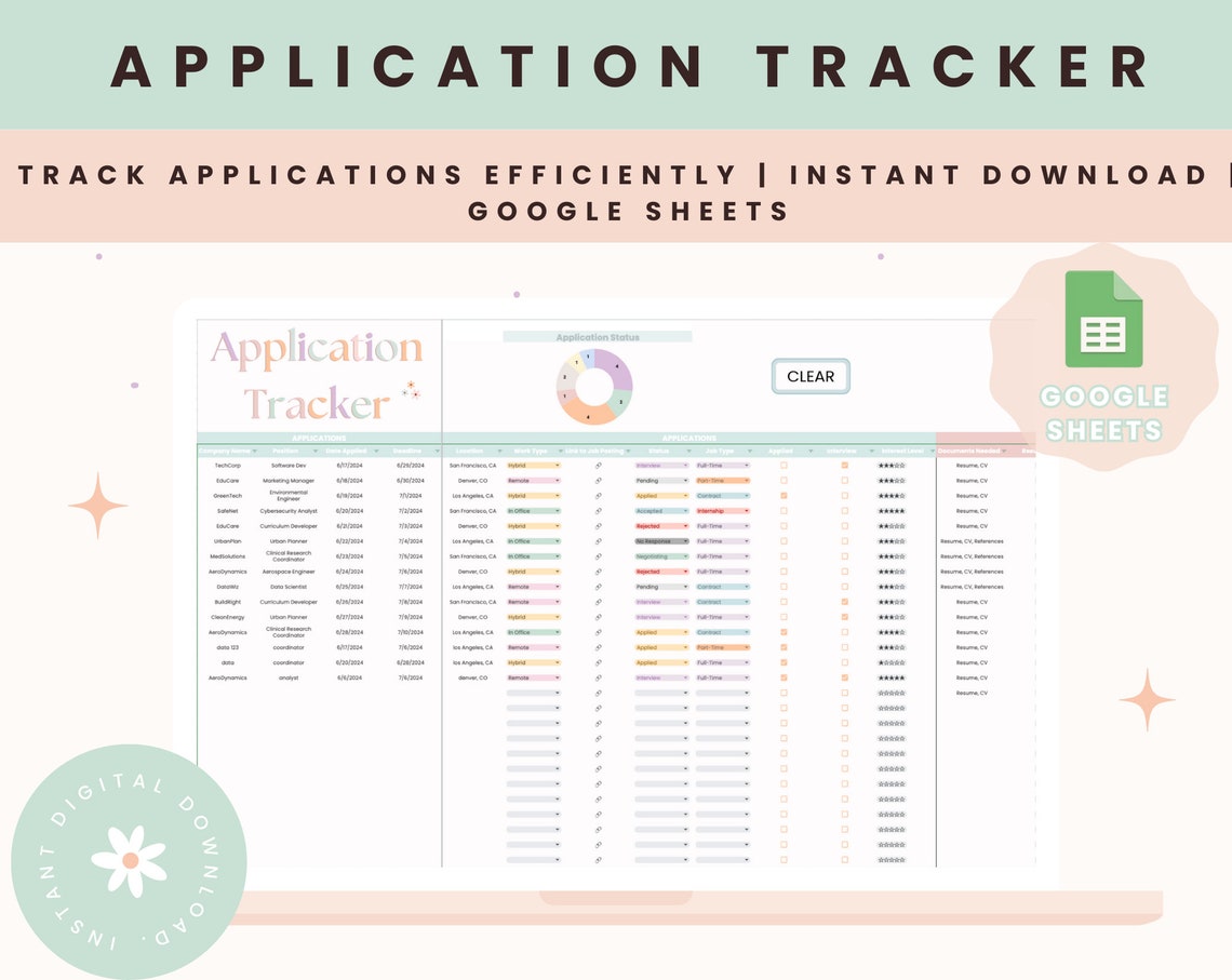 Job Application Tracker Spreadsheet, Google Sheets Job Tracker, Job ...