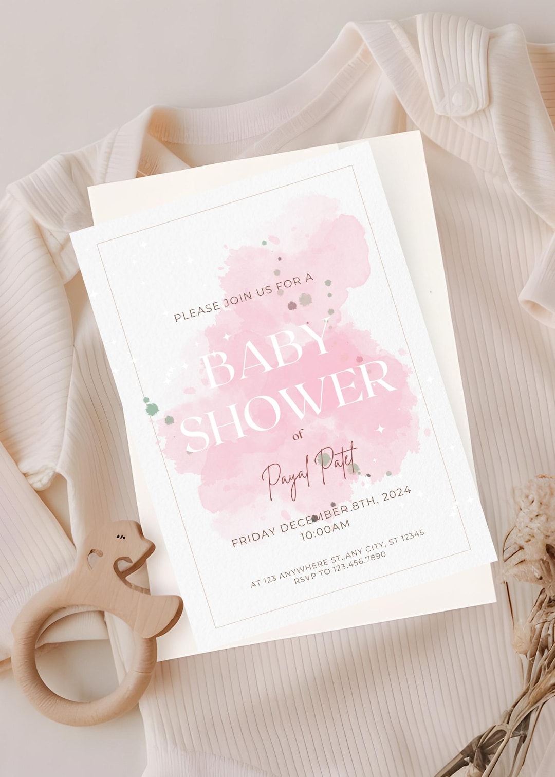 Pink Splash Baby Shower Elegant Invites, Digital Downloads Only ...