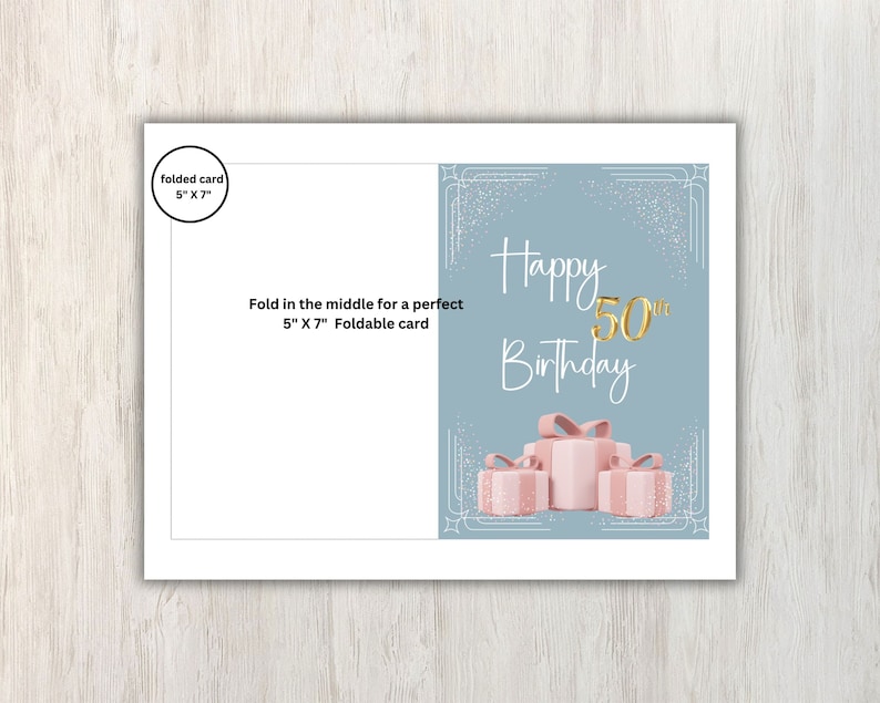 Printable 50th Birthday Greeting Card| Digital Download| 5" X 7" Card ...