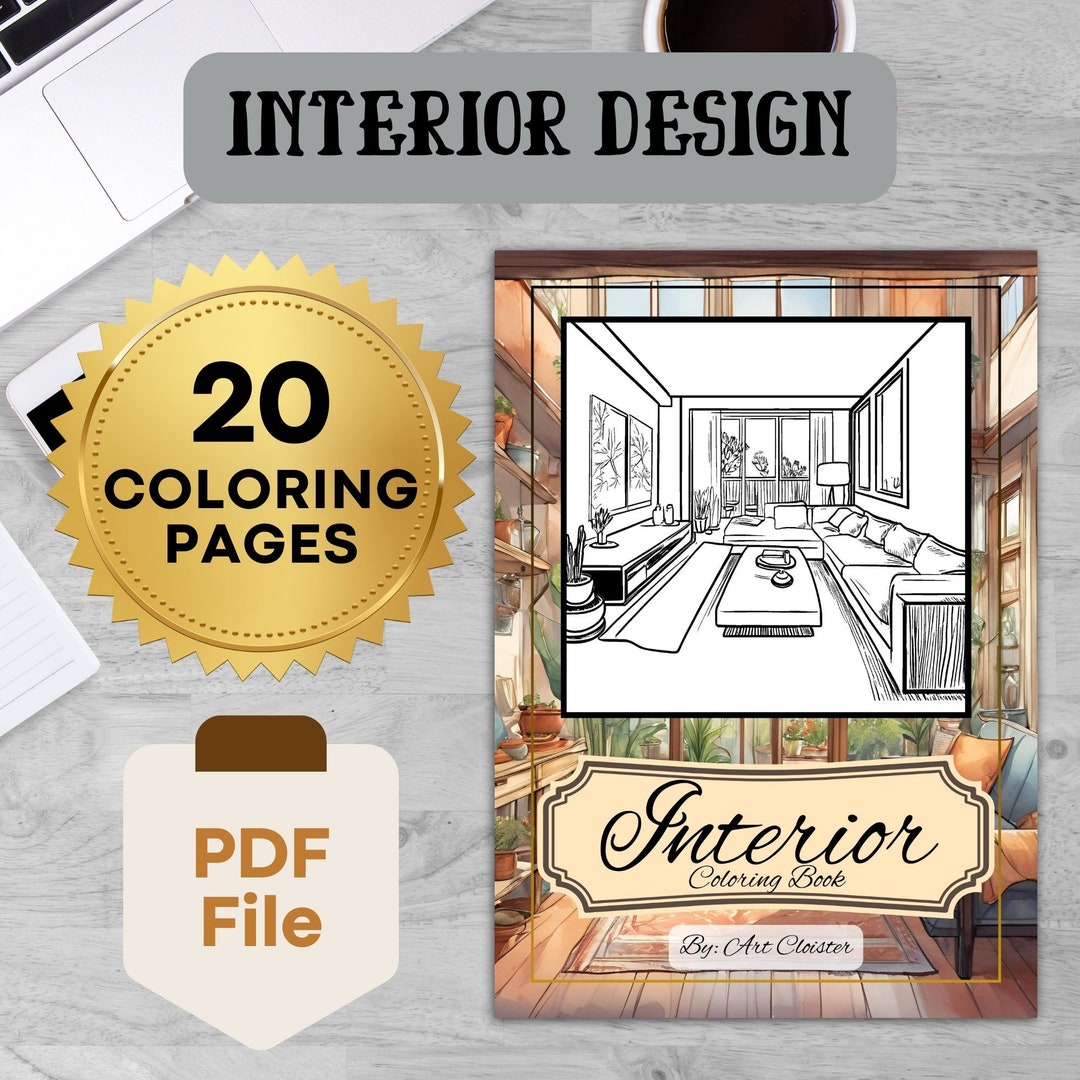 Coloring Book House Interior Design Coloring Pages, Stress Relief ...