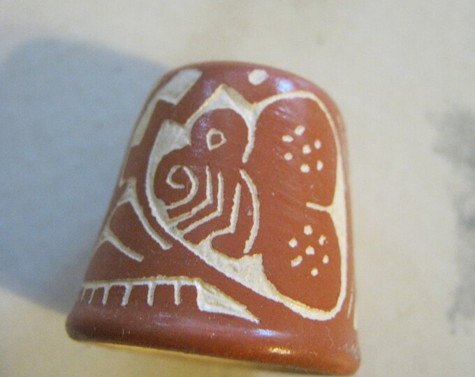 Vintage Ceramic Terracotta and White Bird Thimble - Etsy