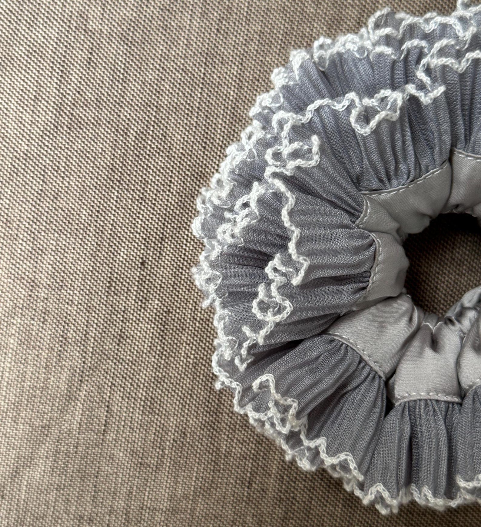 Gray Lace Ruffle Hair Scrunchie - Elegant Embroidered Hair Accessory - Etsy