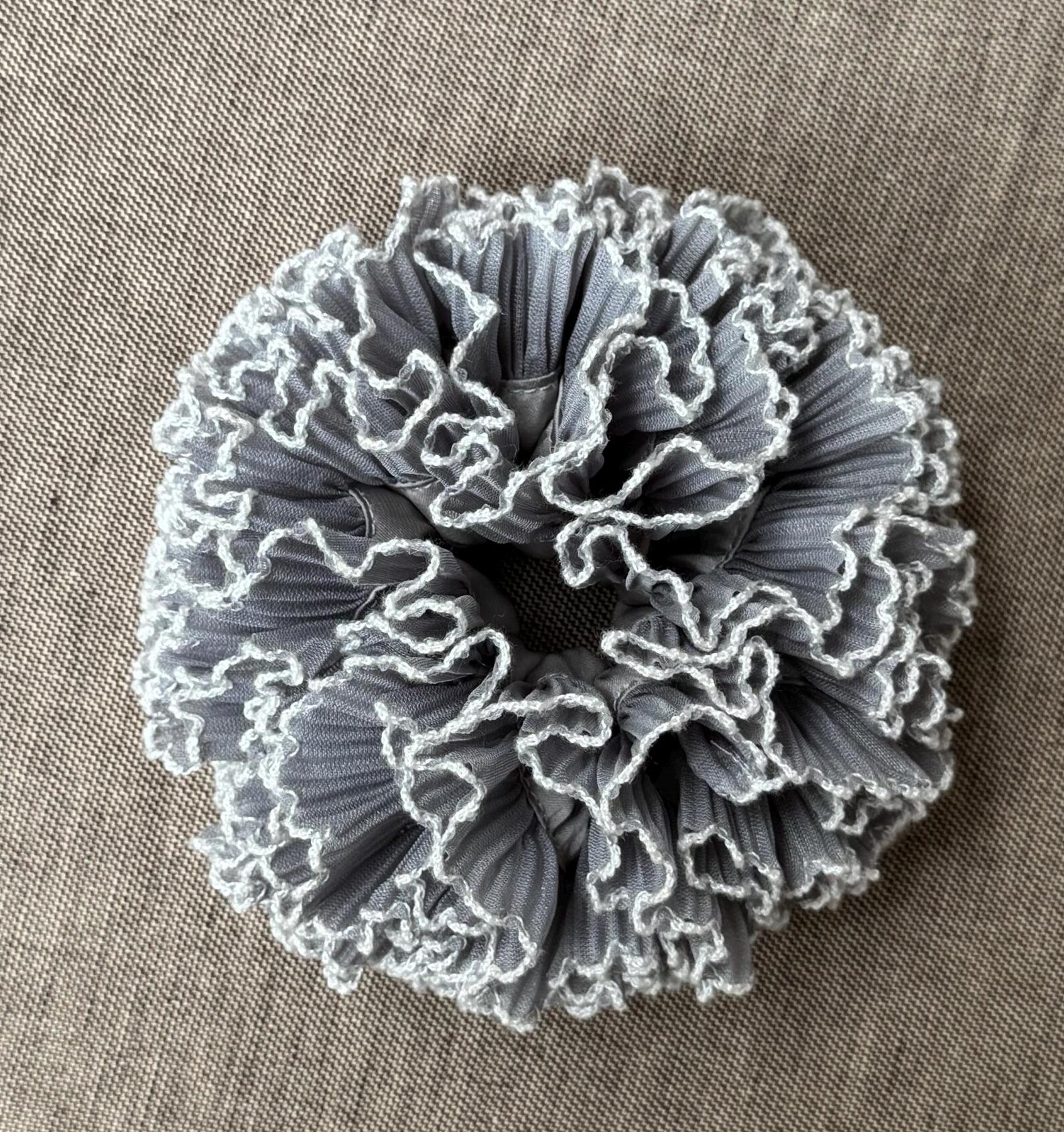 Gray Lace Ruffle Hair Scrunchie - Elegant Embroidered Hair Accessory - Etsy