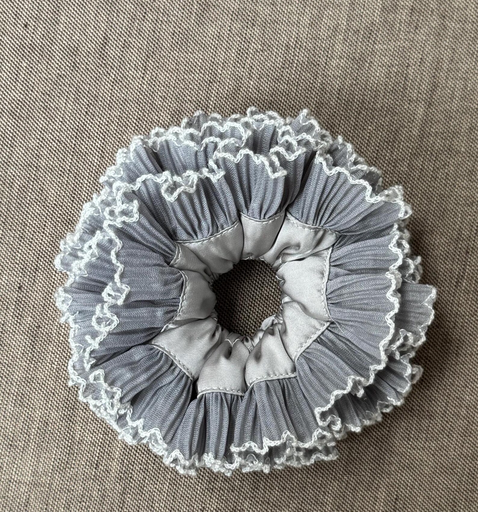 Gray Lace Ruffle Hair Scrunchie - Elegant Embroidered Hair Accessory - Etsy