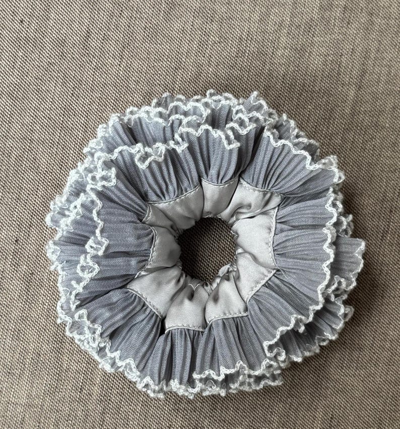 Gray Lace Ruffle Hair Scrunchie - Elegant Embroidered Hair Accessory - Etsy