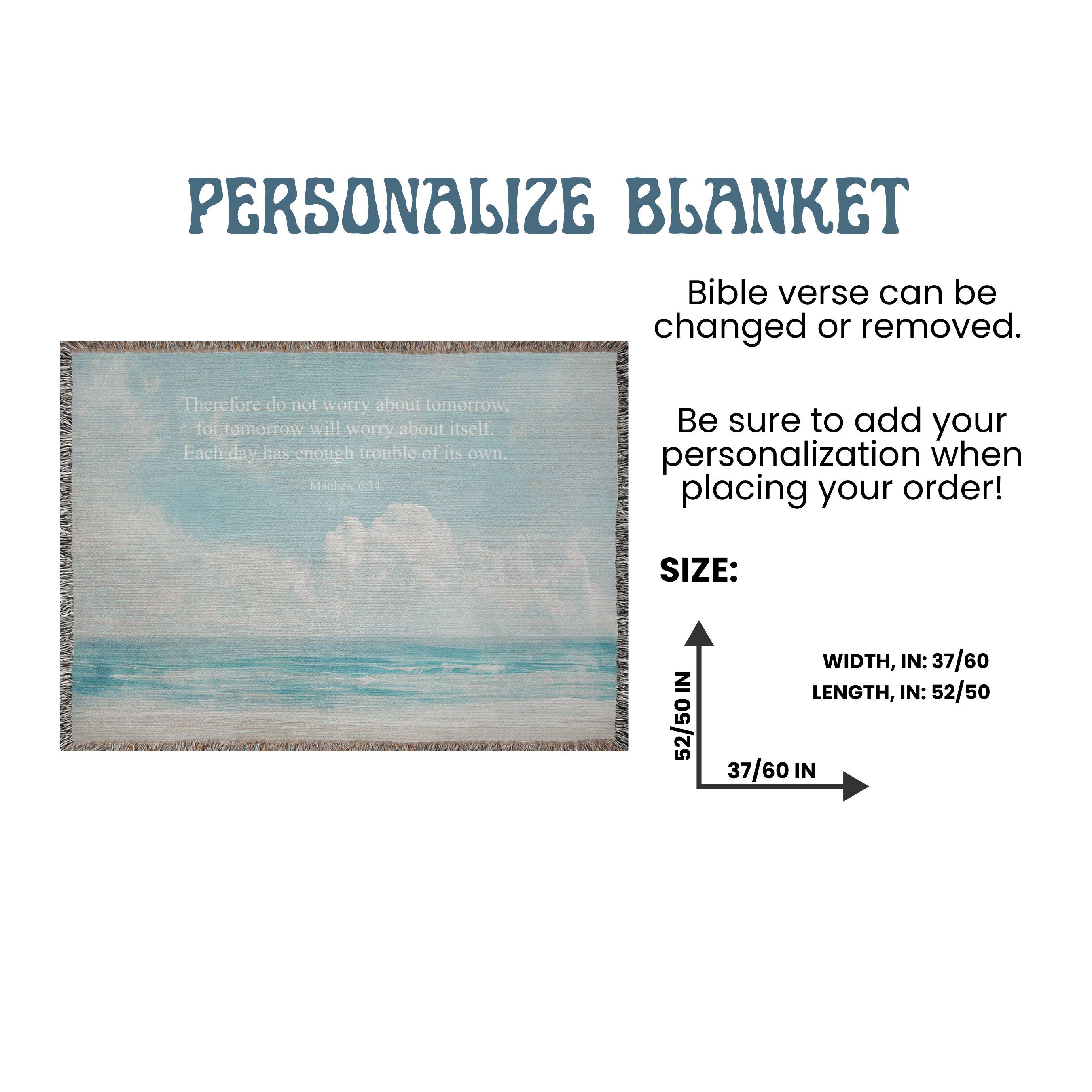 Beach Ocean Waves Woven Blanket Bible Verse Modern Christian Art Nature ...