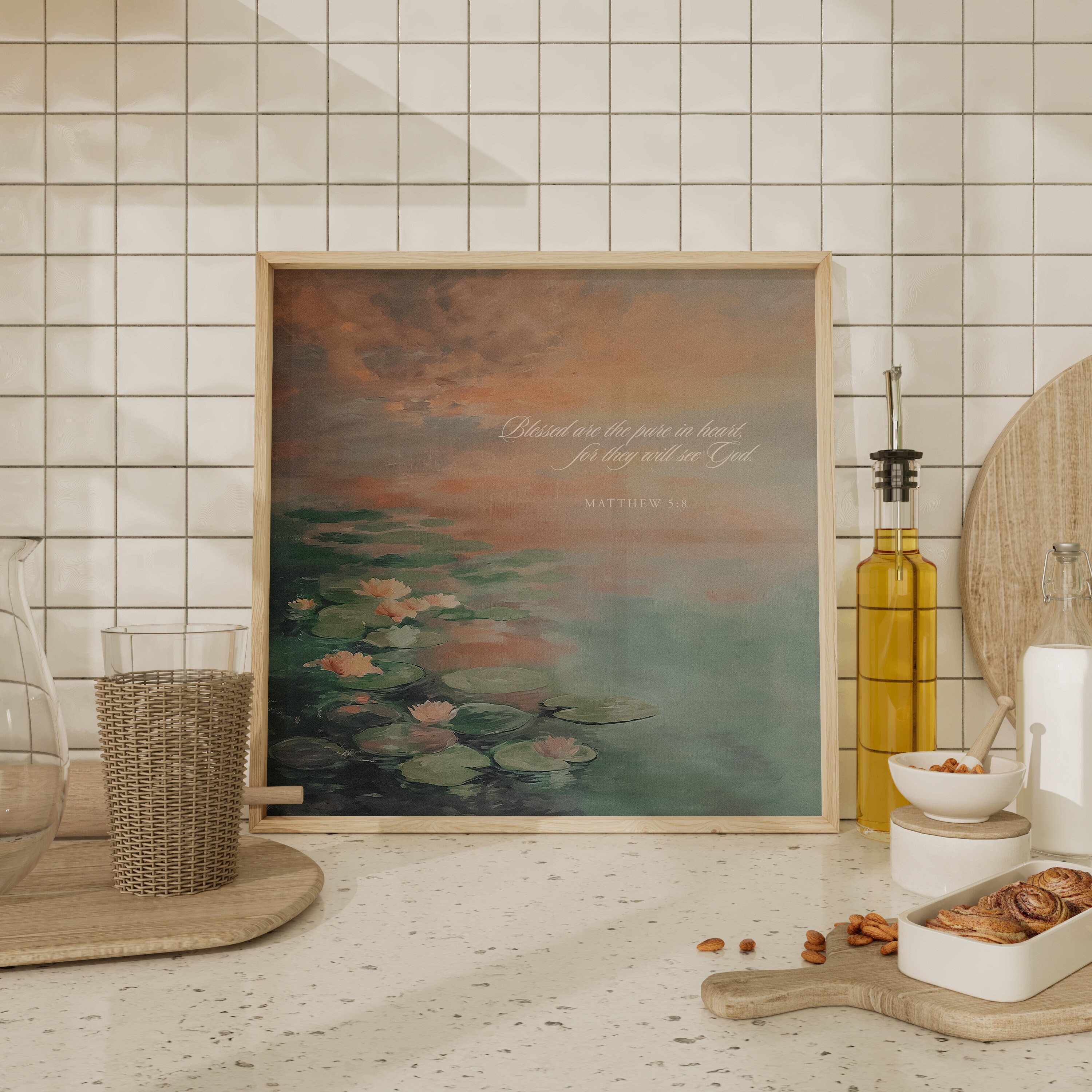 Matthew Christian Wall Art Vintage Water Lily Painting Blessed Are the ...