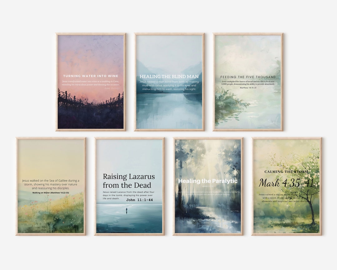 Christian Wall Art Bundle of 7 Landscape Scenery Miracle of Jesus Bible ...