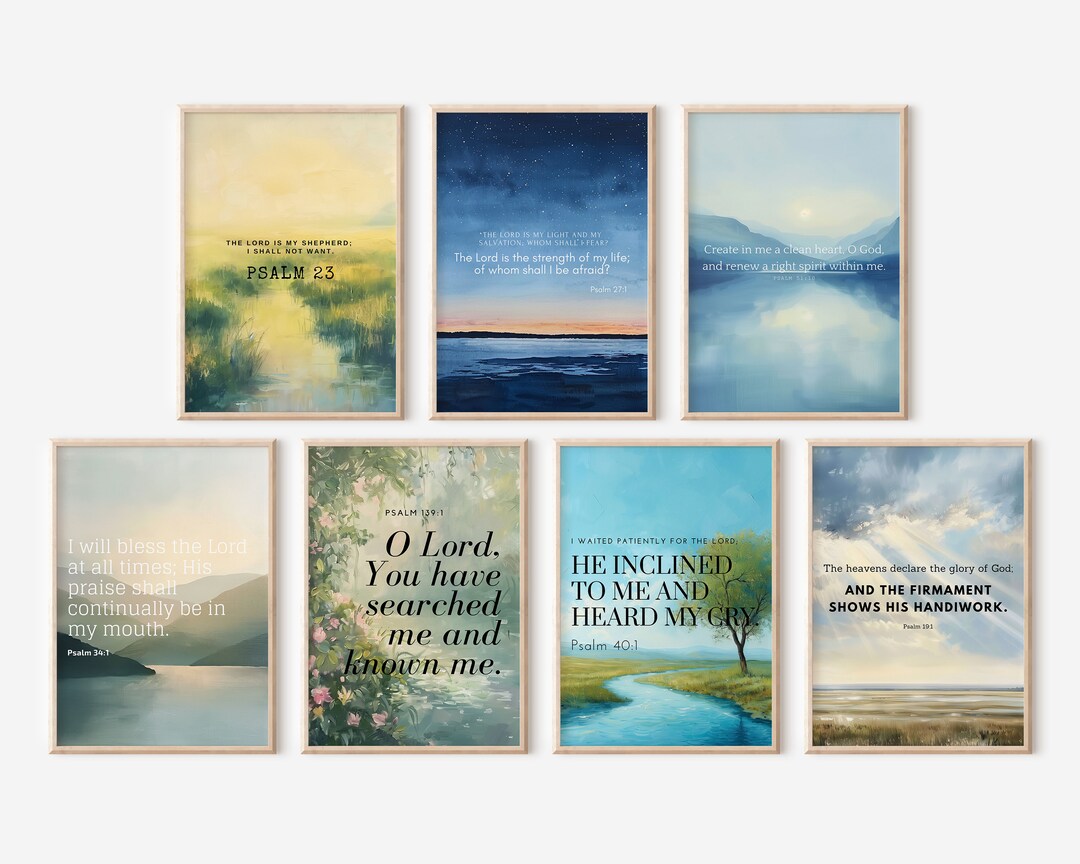 Psalms Christian Wall Art Bundle of 7 Bible Verse Decor Christian Gift ...