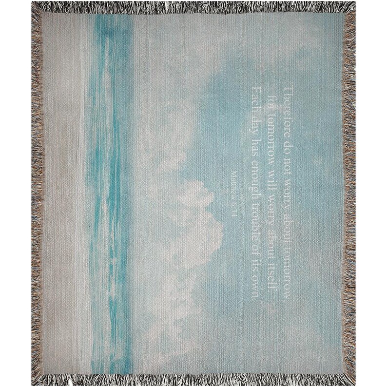 Beach Ocean Waves Woven Blanket Bible Verse Modern Christian Art Nature ...