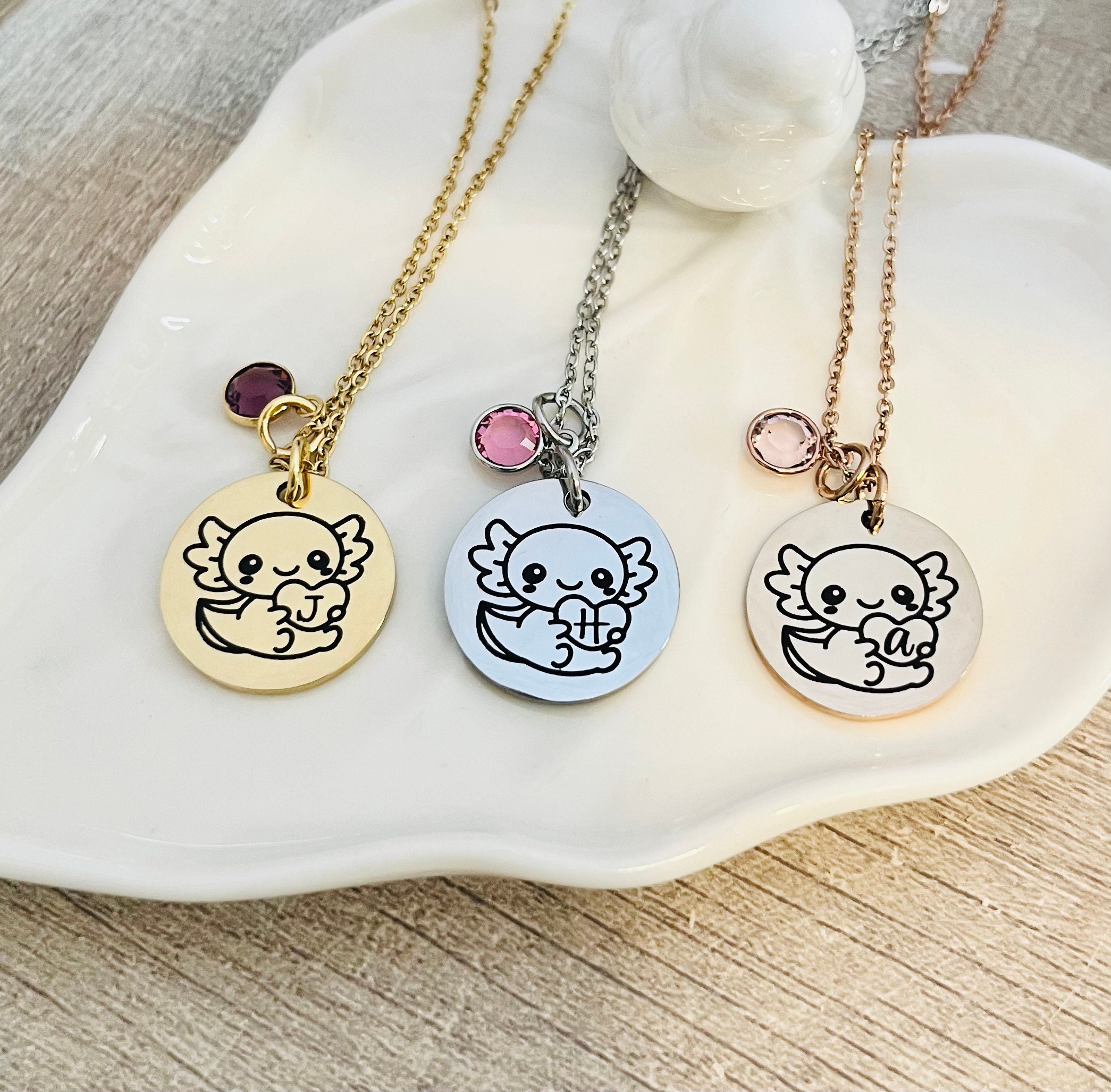 Axolotl Necklace, Axolotl Jewelry, Axolotl Initial Necklace, Axolotl ...