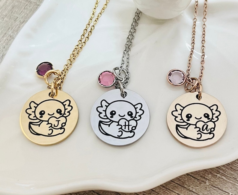 Axolotl Necklace, Axolotl Jewelry, Axolotl Initial Necklace, Axolotl ...