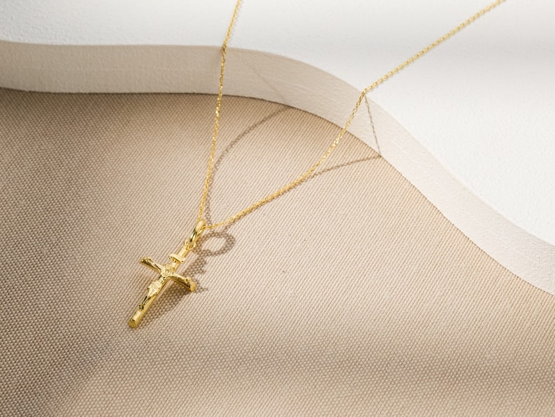 Gold Plated Crucifix Necklace for Women , 925 Sterling Silver Religious ...