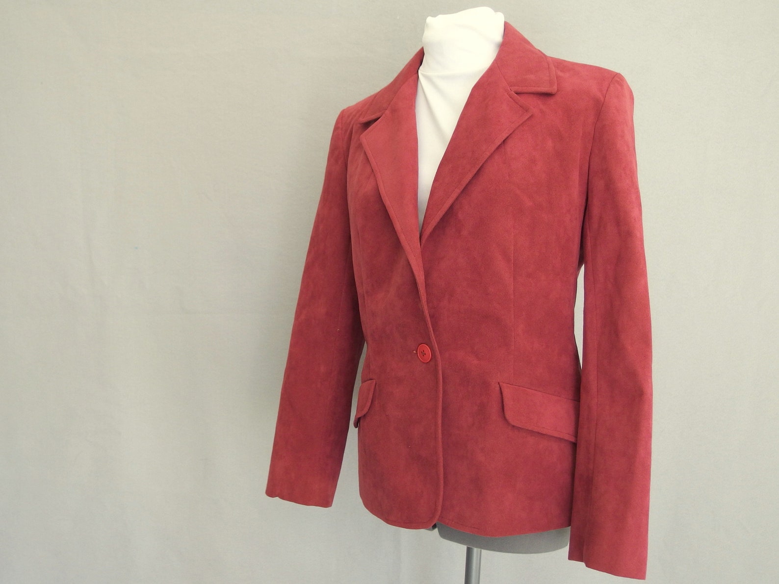 Rust Ultrasuede Blazer, Vintage Faux Suede Light Brick Red Jacket by ...