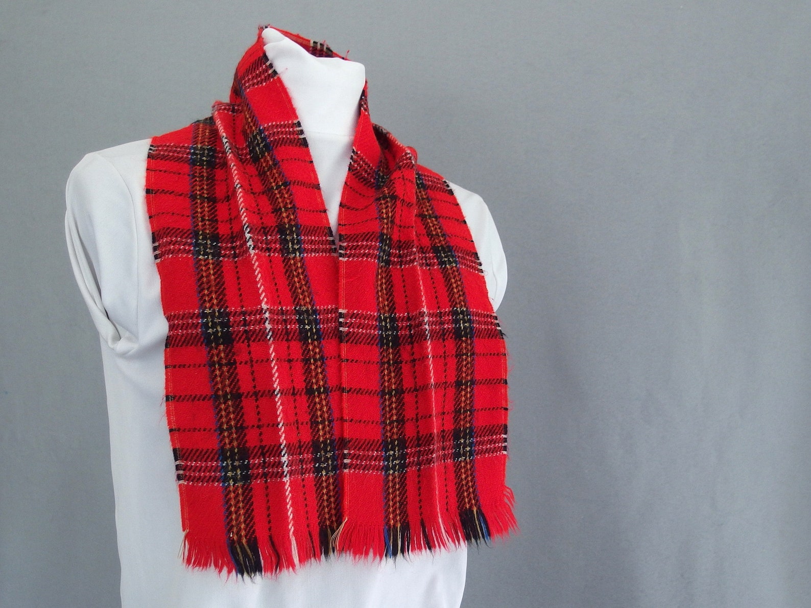 Vintage Red Plaid Scarf Wool Tartan City Scarf 40 X 6 Inches - Etsy