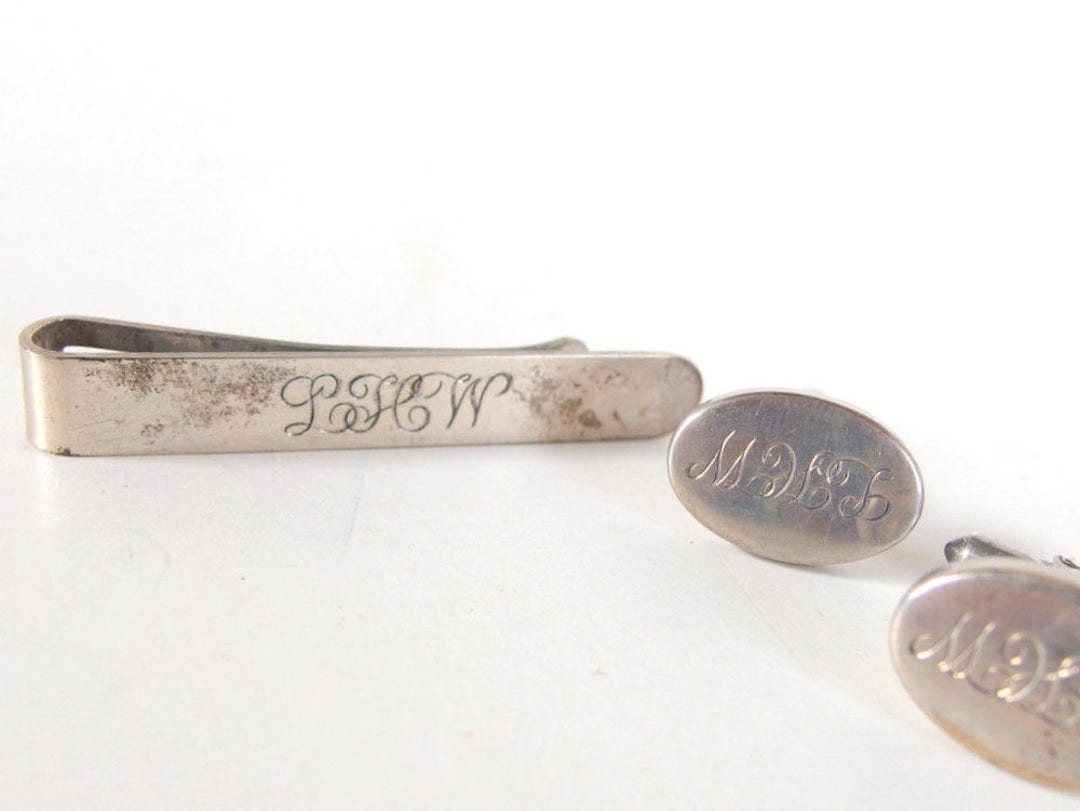 Vintage Ballou Sterling Cufflinks and Tie Clip Set - Etsy