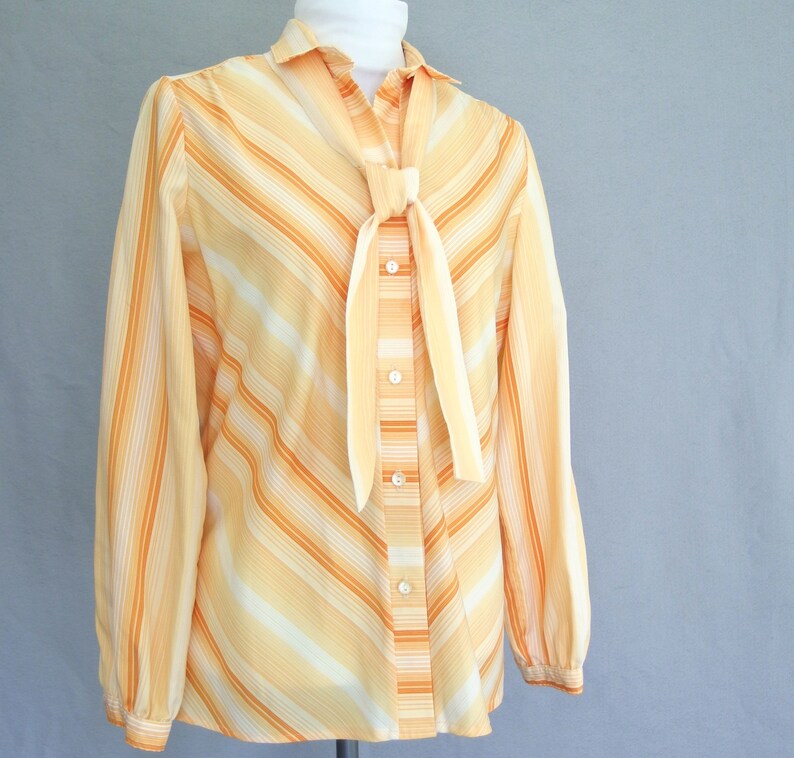 Striped Vintage Blouse, 1970's Long Sleeved Gold Stripe Top, Fits Size ...
