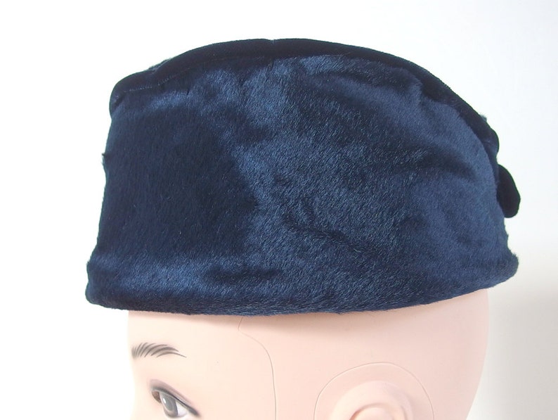 Vintage Navy Blue Faux Fur Tall Pillbox Hat Blue Toque - Etsy