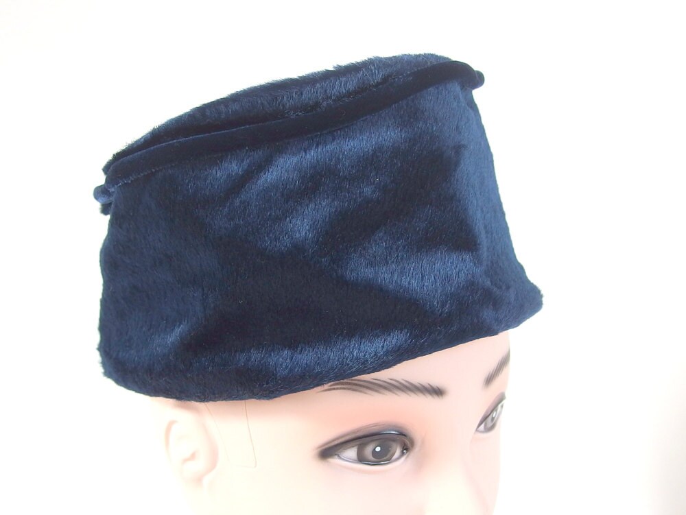 Vintage Navy Blue Faux Fur Tall Pillbox Hat Blue Toque | Etsy
