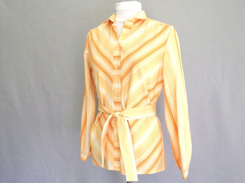 Striped Vintage Blouse, 1970's Long Sleeved Gold Stripe Top, Fits Size ...