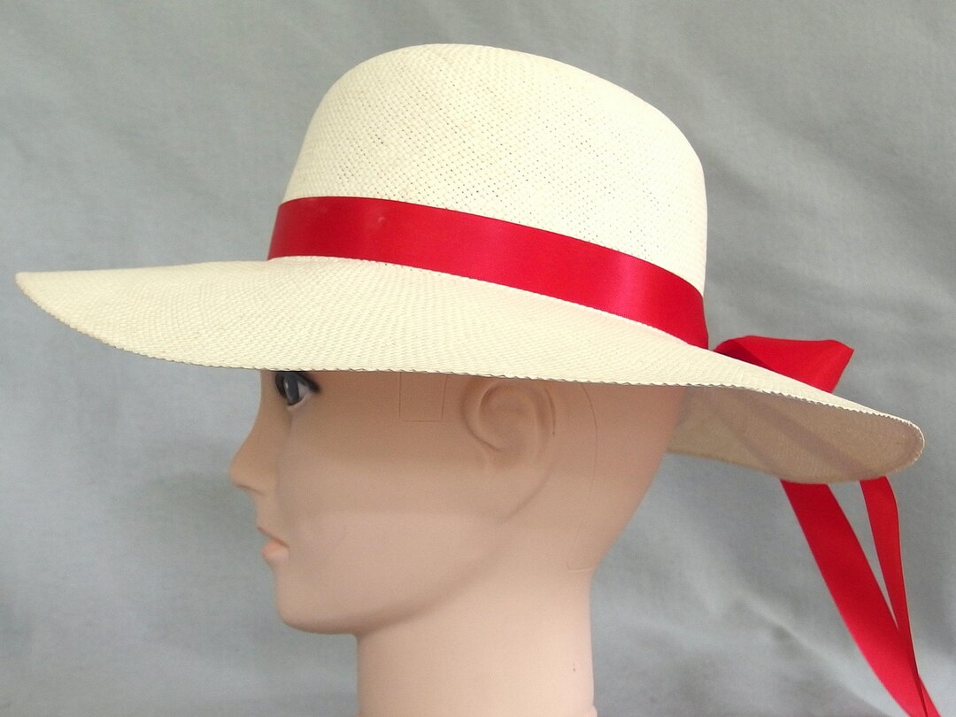 Vintage Ivory Straw Hat, Wide Brimmed Summer Hat With Multiple Ribbons ...