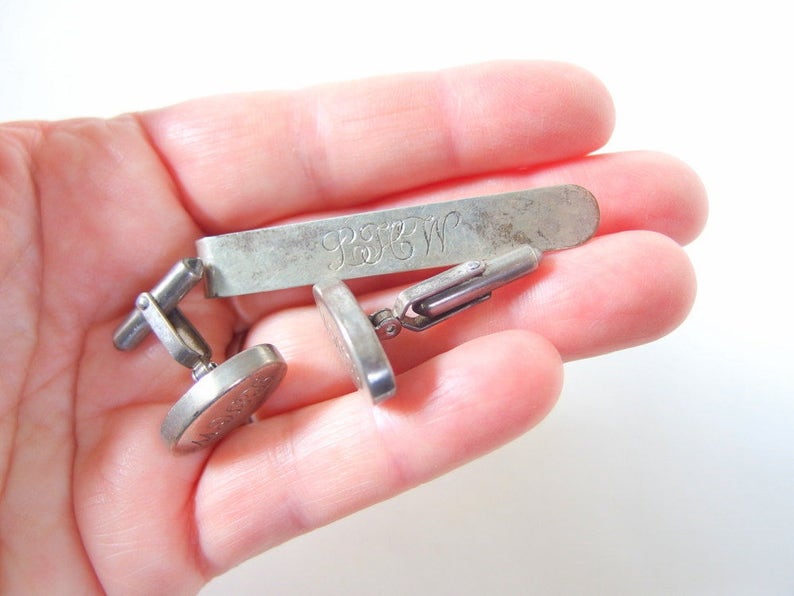Vintage Ballou Sterling Cufflinks and Tie Clip Set - Etsy