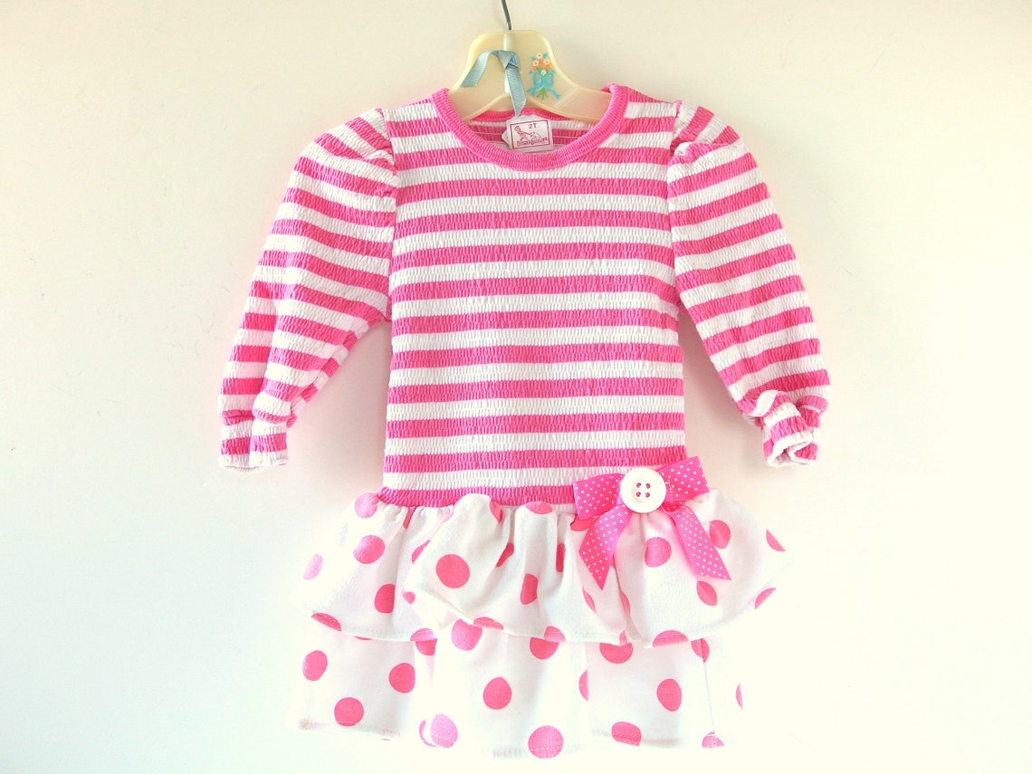 Vintage 1990's Toddler Dress - Ruffled, Pink Polka Dot Girl's Dress by ...