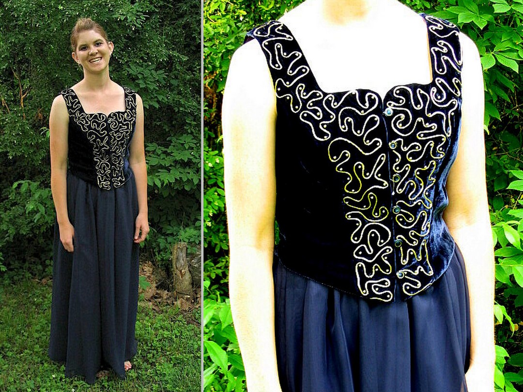 Upcycled Two Piece Navy Blue Prom Dress Formal, Vest and Skirt, Fits ...