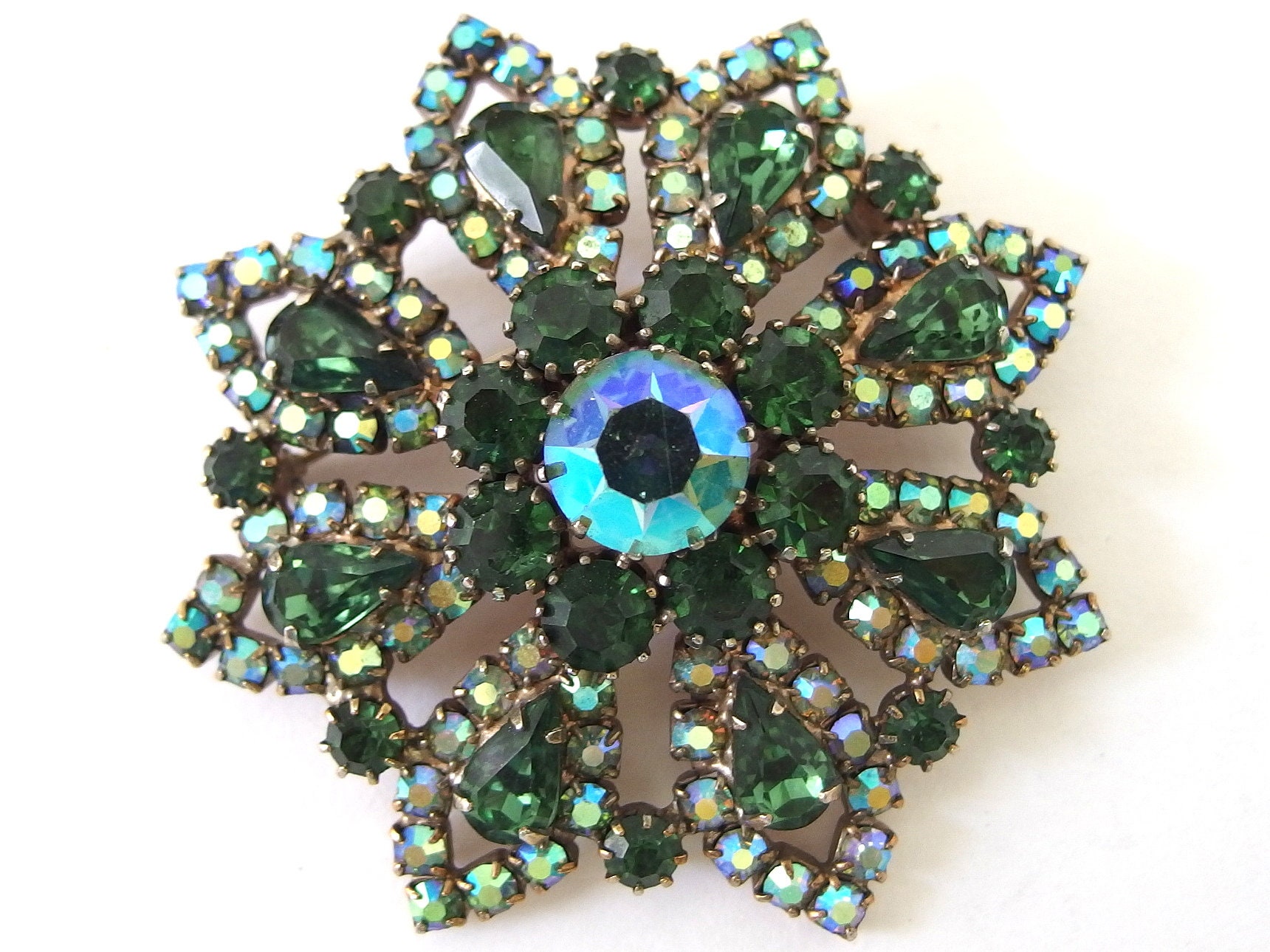 Green Blue Kramer Brooch Vintage Domed Rhinestone Brooch - Etsy UK