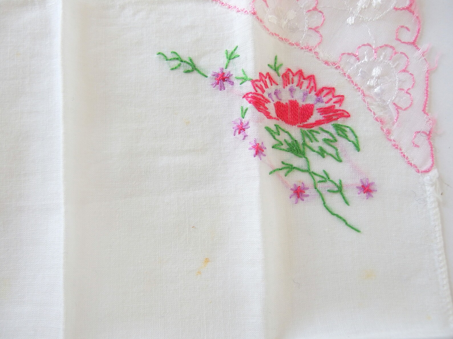 Sheer Corner With Pink Accent White Handkerchief Vintage - Etsy