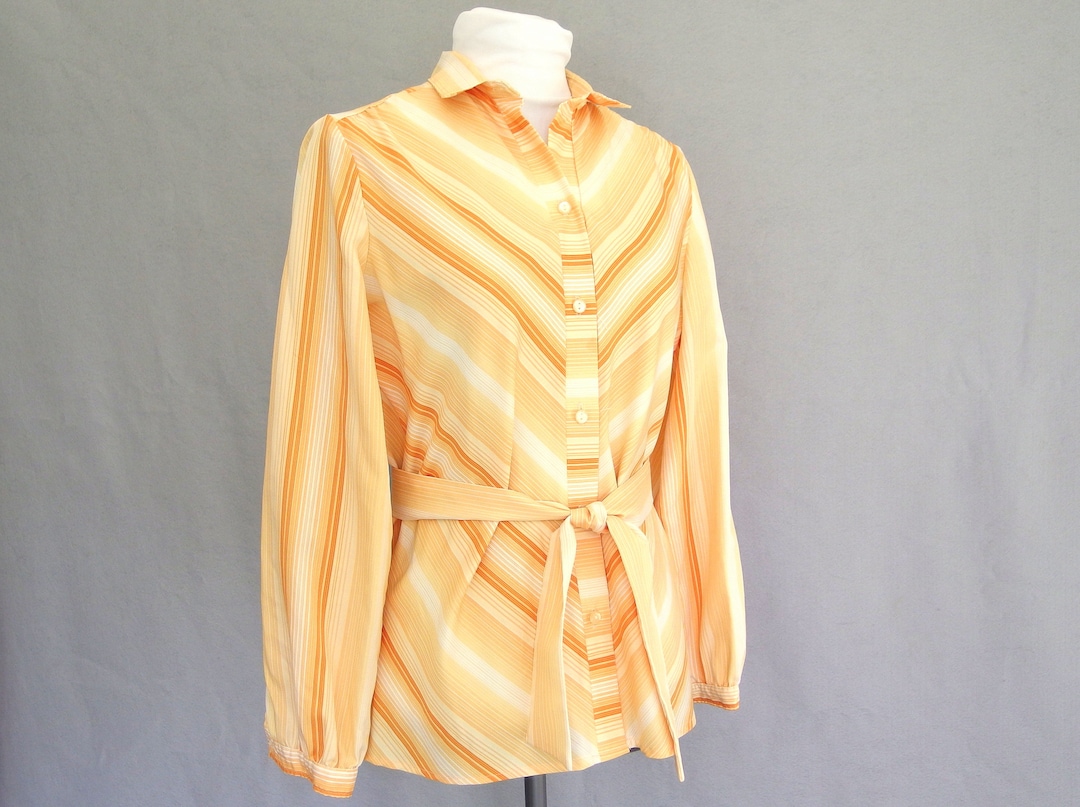 Striped Vintage Blouse, 1970's Long Sleeved Gold Stripe Top, Fits Size ...