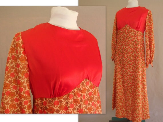 Vintage 1960's Mod Formal; Rust, Empire Waisted Flora… - Gem
