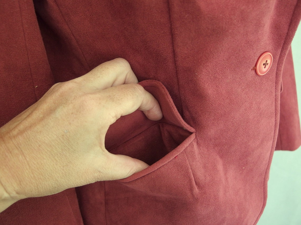 Rust Ultrasuede Blazer, Vintage Faux Suede Light Brick Red Jacket by ...