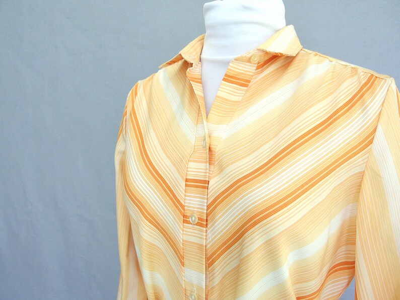 Striped Vintage Blouse, 1970's Long Sleeved Gold Stripe Top, Fits Size ...