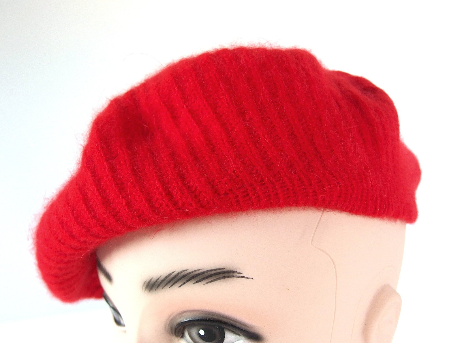 Vintage Red Knit Beret, Soft Ribbed Hat - Etsy