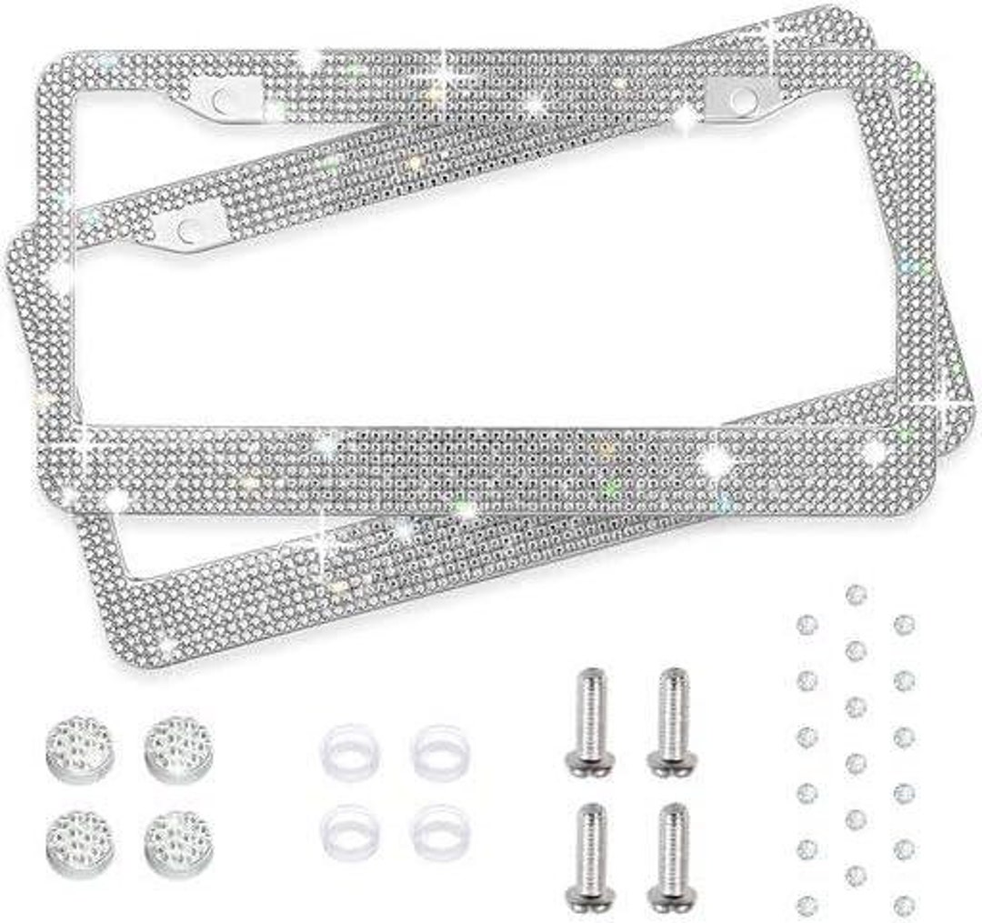Crystal Bling License Plate Frames for Women - 2 Pack Handcrafted ...