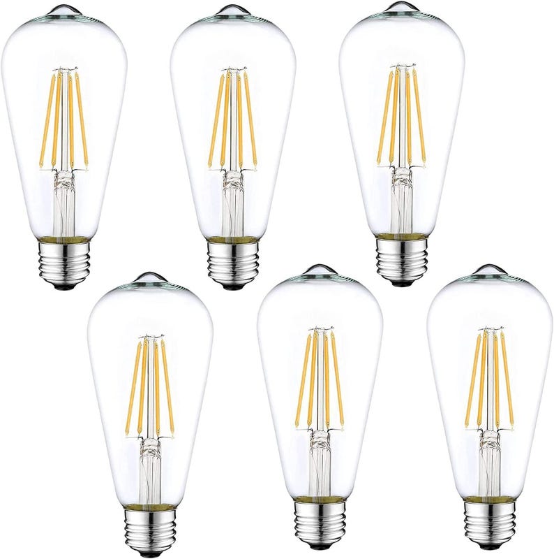 Hudson Vintage LED Edison Light Bulbs 60W (6 Pack)- E26/E27 Base 2200K ...