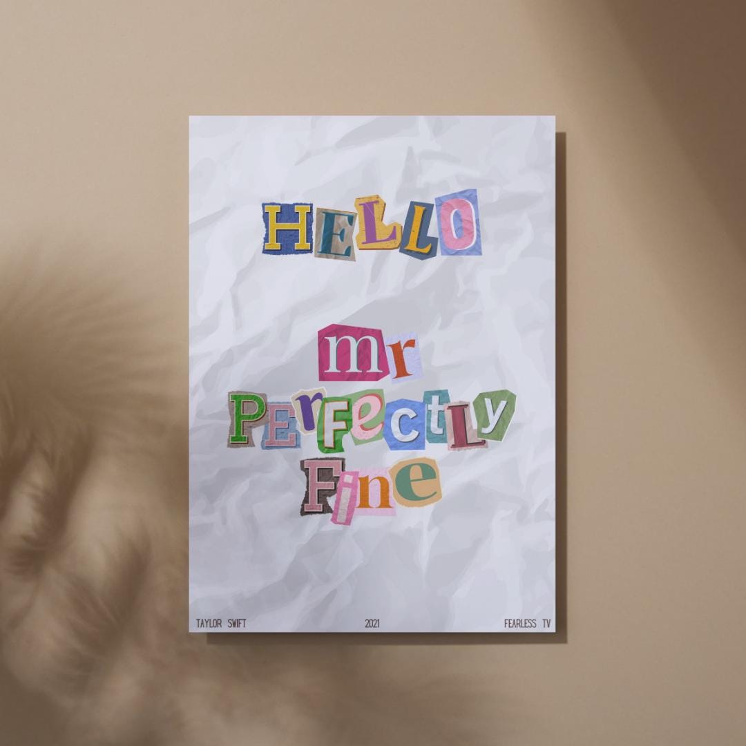 Taylor Swift MR PERFECTLY FINE Lyrics Poster | Wall Art | Digital ...