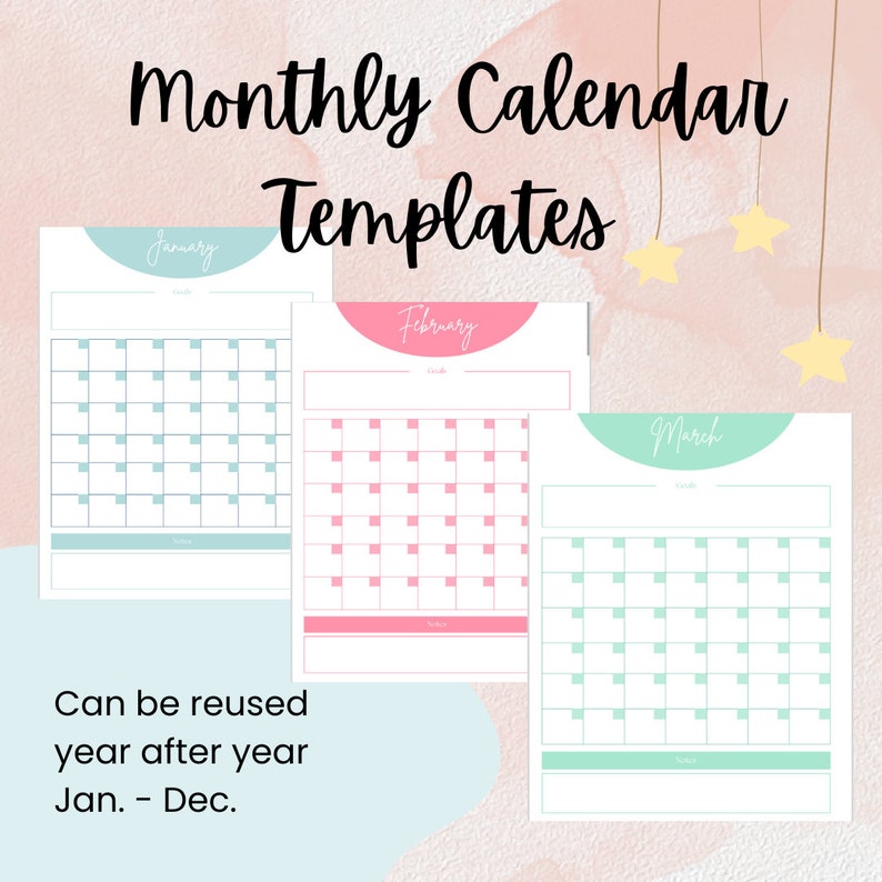 Monthly Calendar Printables - Etsy